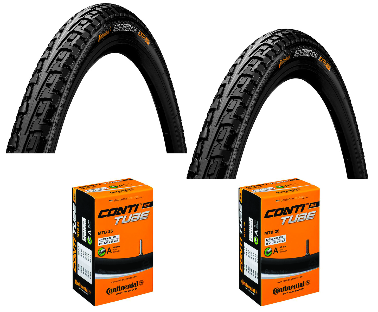 2 Dæk + 2 Slanger Continental Ride Tour 26 x 1.75 (47-559) uden refleks ...